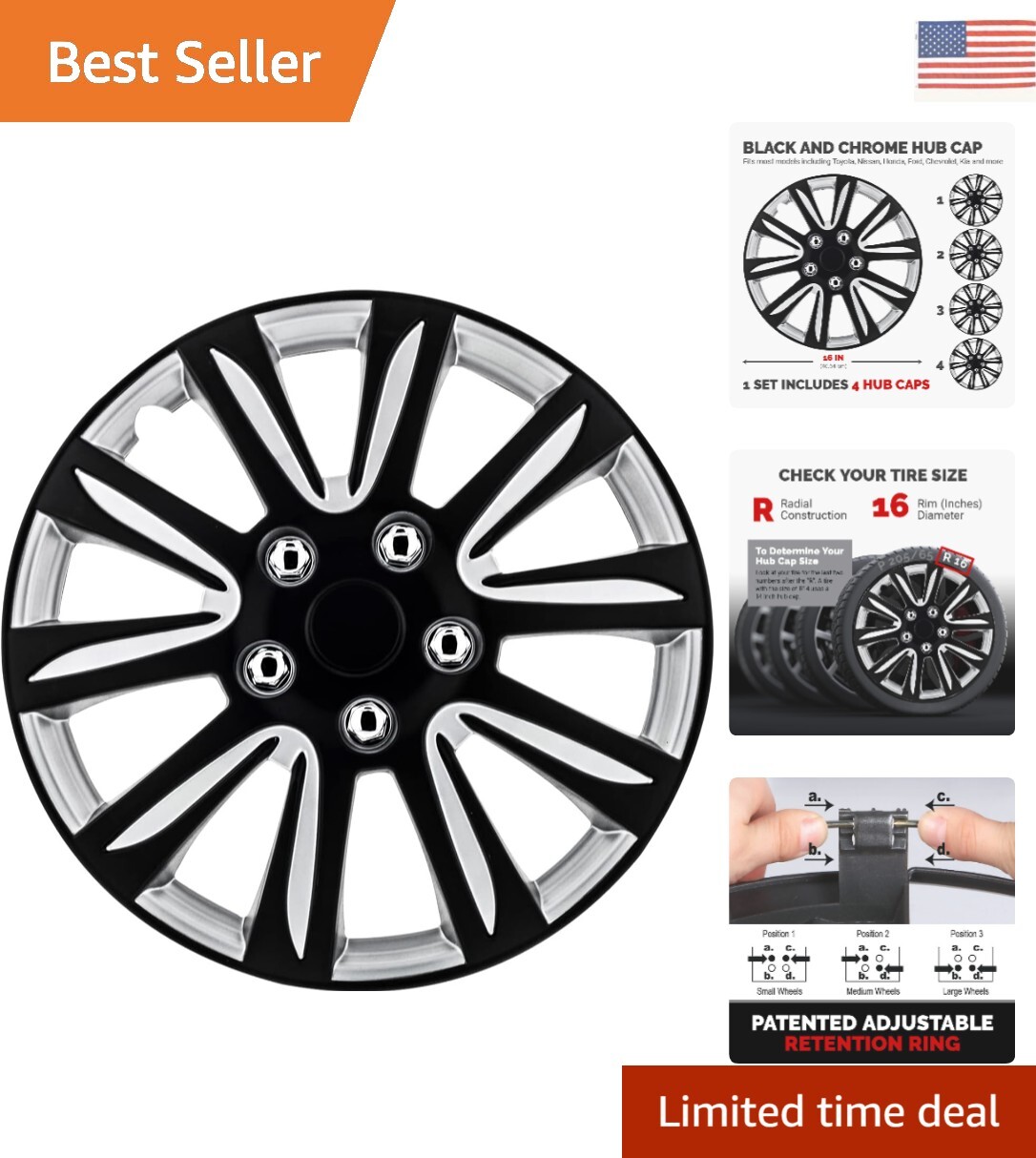 Black Universal Hubcap Wheel Covers - 16 Inch - Set of 4 - Corrosion ...