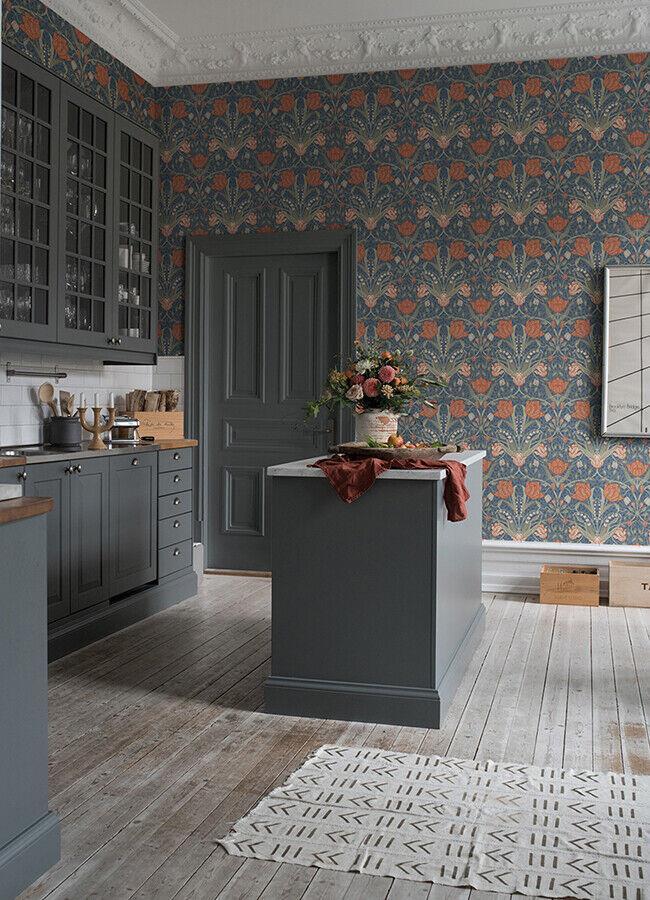 Wallpaper A Street Fillippa Tulip on Blue Scandinavian Floral , 56 sq ...
