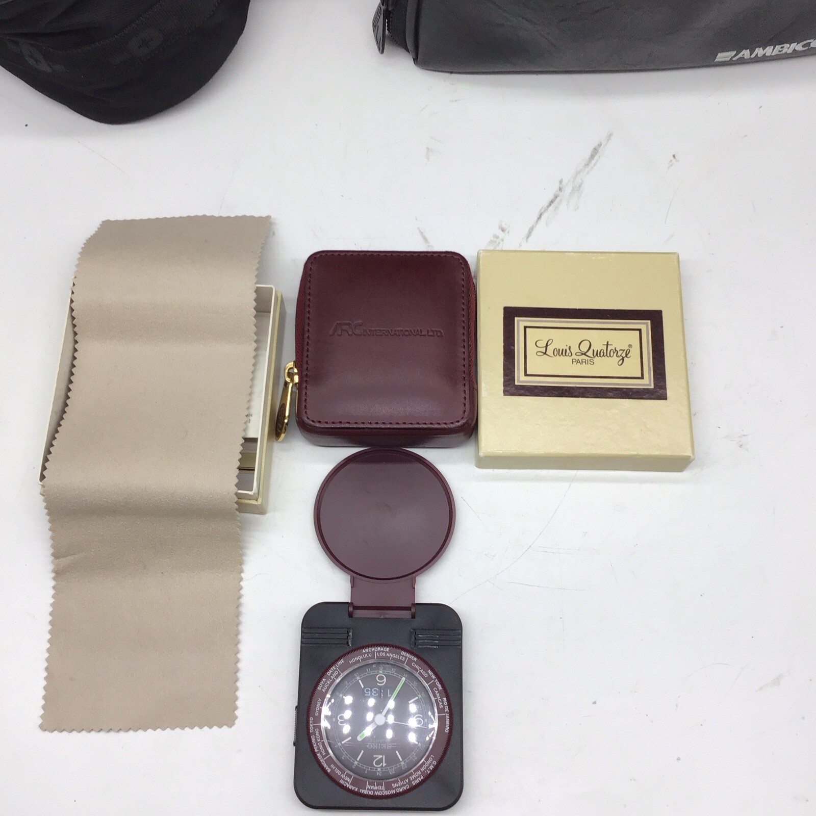 Louis Quatorze Watch Holder Burgundy Wine Leather Gold Tone Wallet Men ...