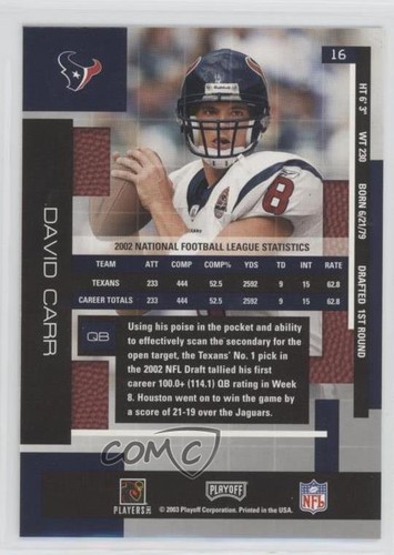 2003 Playoff Absolute Memorabilia David Carr #16 | eBay
