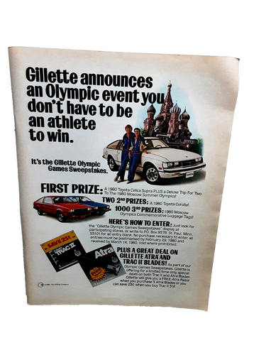 1980 Gillette Olympic Sweepstakes Ad Vintage Print Toyota Celica Supra ...