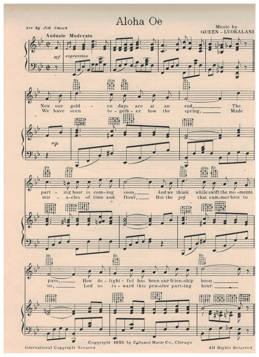 Aloha Oe Sheet Music
