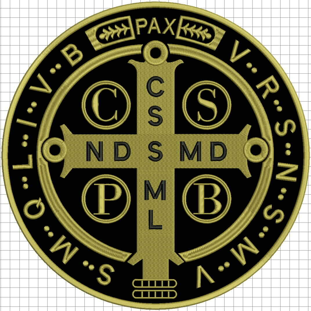 12" THE CROSS OF ST. BENEDICT LARGE embroidered patch. Gold on black | eBay