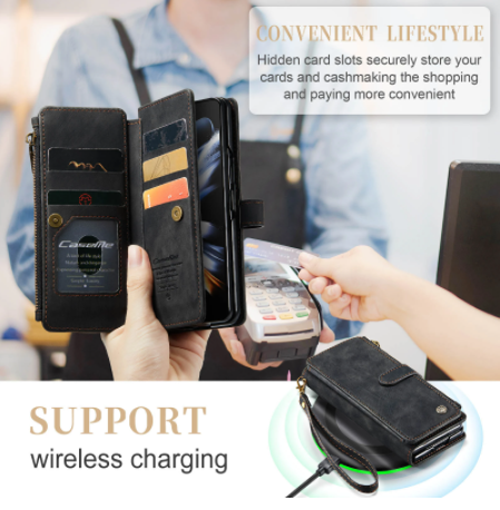 Men/Women Zipper Leather Magnetic Card Slot Flip Wallet Phone Case With ...
