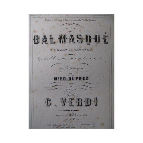 Verdi Giuseppe The Masquerade Mask Opera 1865 | eBay Australia