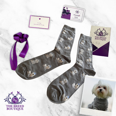MALTESE DOG PRINT SOCKS UNISEX ONE SIZE FIT UK 5 - 11 EU 38 - 46 ...