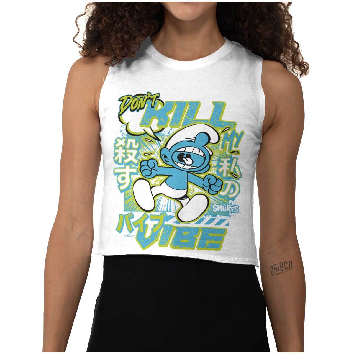Smurfs Japanese Kanji Don't Kill Me Vibe Womens Basic Cropped Tank Top ...