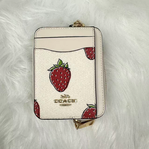 Coach Zip Card Case With Strawberry Print In Canvas/Gold/Chalk Multi CAR32 NWT | eBay