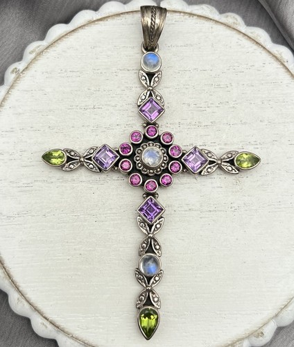 Nicky Butler Sterling Silver 925 Multicolor Stones Cross Pendant 18.31G ...
