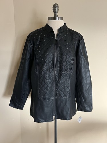 Womans Plus Baccini Blk w/gold Studs Faux Leather Moto Style Jacket Sz ...