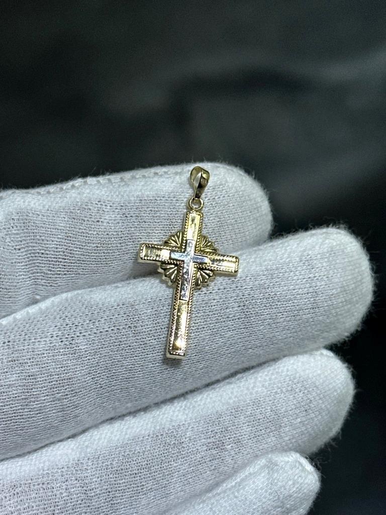14k Yellow Gold Vintage Cross Design Hand Made Charm Pendant 1.1 Grams ...
