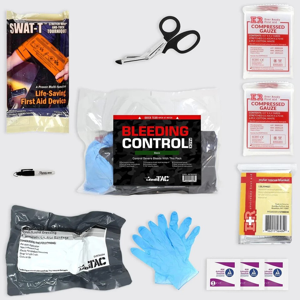 MediTac Basic Bleeding Control Pack First Aid Kit Tourniquet Bandages ...
