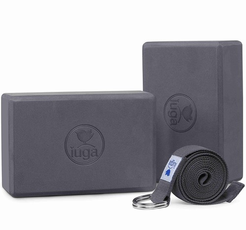 Yoga Block 2 Pack with Yoga Strap, High Density Yoga Blocks 9”x6”x3”to ...