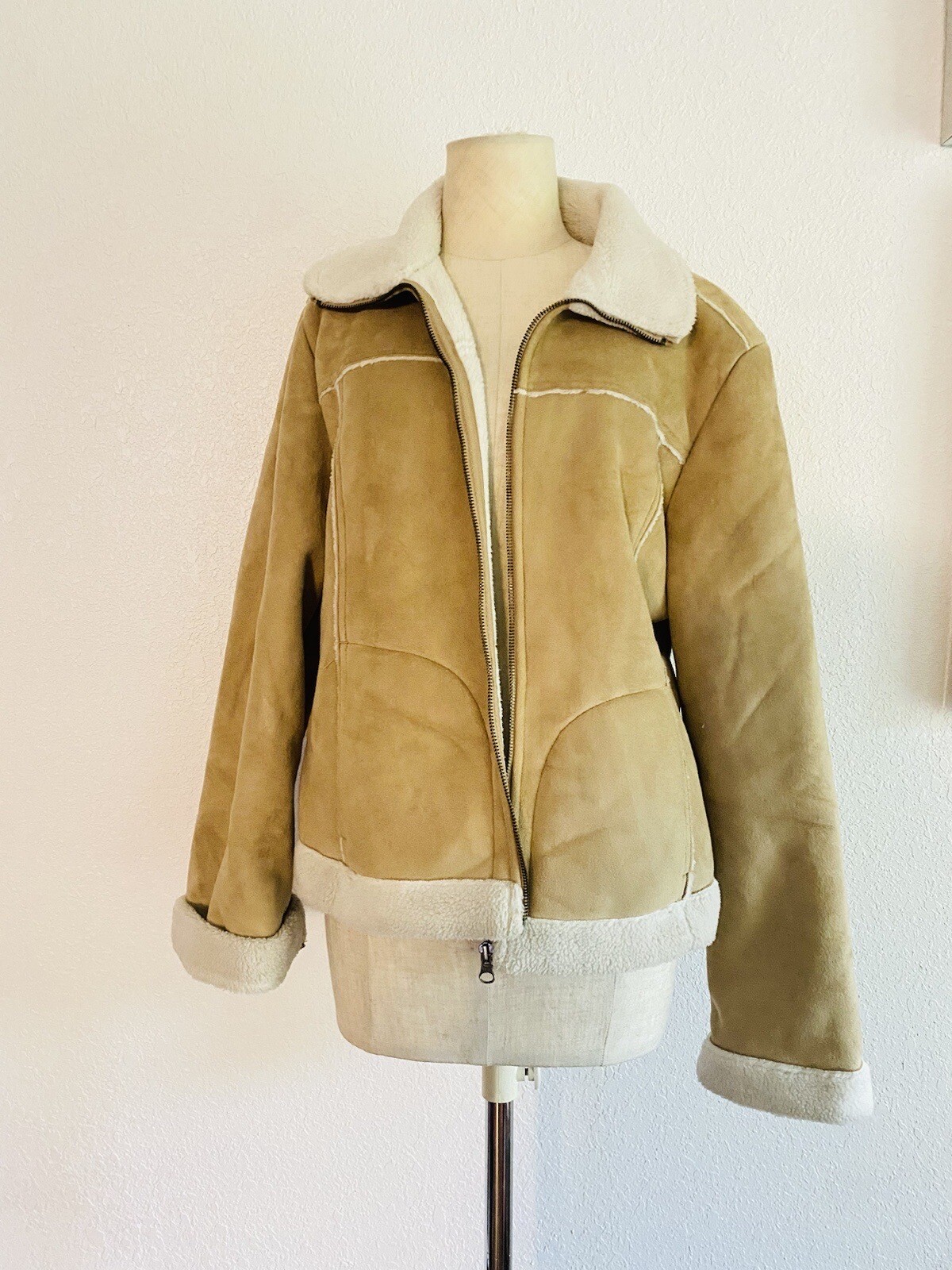 Y2K Tan Faux Suede & Sherpa Patchwork Jacket, Vintage… - Gem