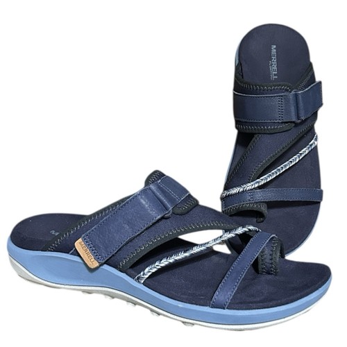 MERRELL Terran 4 Post Sea Blue Slide Sandal sz 9 Leather & Textile ...