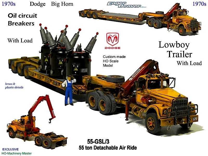 HO Scale Dodge Lowboy Trailer Custom made painted & weathered 1/87 FSM ...