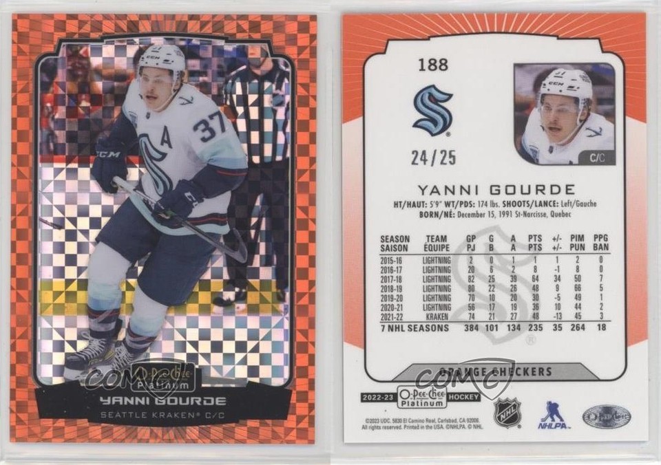 2022-23 O-Pee-Chee Platinum Orange Checkers 24/25 Yanni Gourde #188 2o7 ...