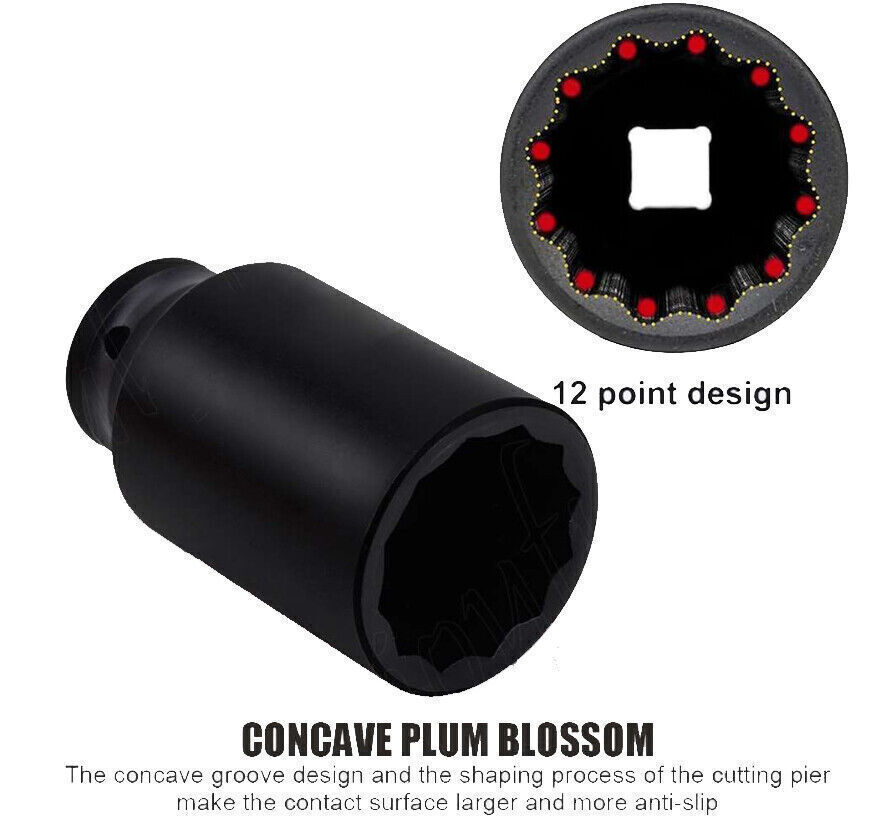 12 Point Axle Hub Nut DEEP IMPACT Socket Set 1/2"Dr Thin Wall Drive ...
