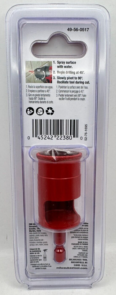 Milwaukee 49560517 Diamond Max 1" Drill Bit for Porcelain Tile Stone ...