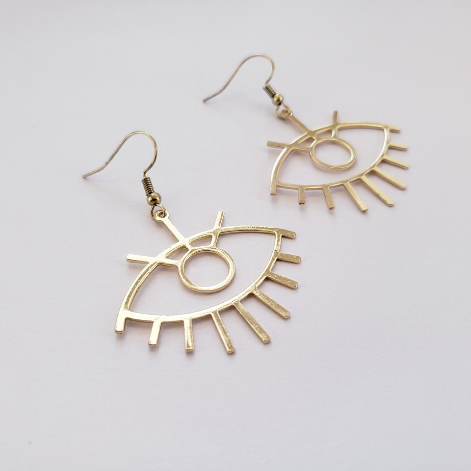 Evil Eye Pendant Metallic Cutout Design Gold Tone Drop Dangle Hook Back ...