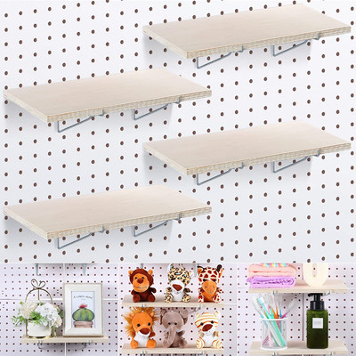 4 Set Large Pegboard Shelf Kit Fiberboard Pegboard Shelves Storage Wall ...