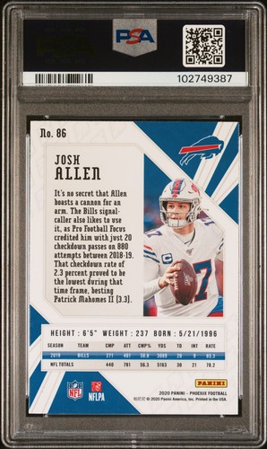 Josh Allen 2020 Panini Phoenix #86 Fire Burst (PSA 10) MVP Buffalo Bills | eBay