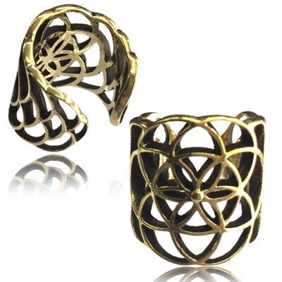FLOWER OF LIFE TRIBAL BRASS EAR CUFF ETHNIC DREADLOCK BEAD DREAD BEADS ...