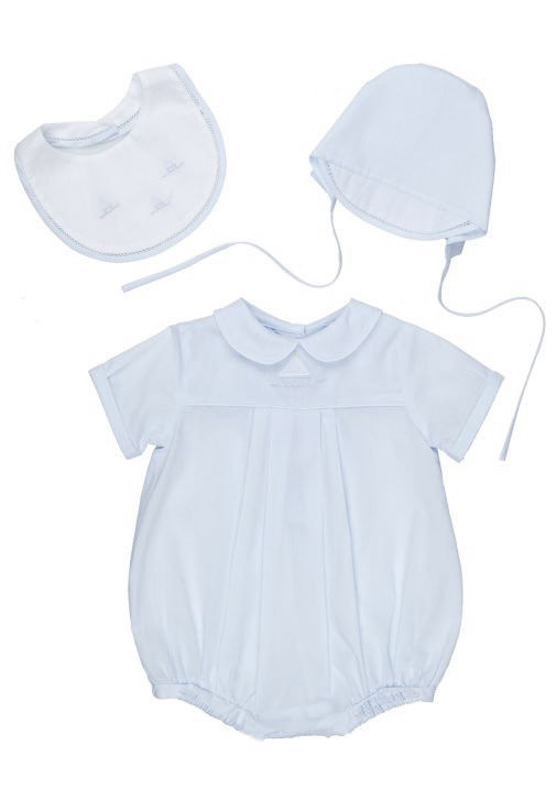NWT Petit Ami Blue Sailboat Bib Romper Newborn NB Hat Baby Boys Bubble ...