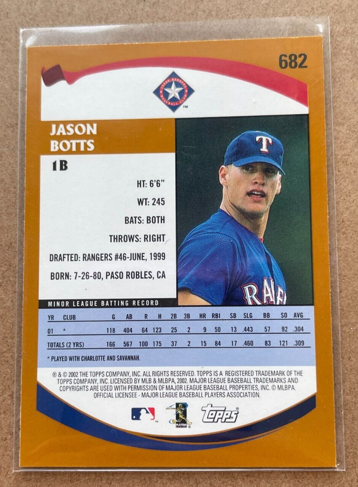 2002 Topps Prospects Card # 682 Jason Botts - Texas Rangers | eBay