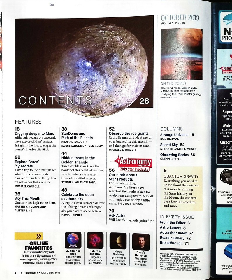 ASTRONOMY Magazine October 2019 Digging Deep Into Mars, Super Moons | eBay