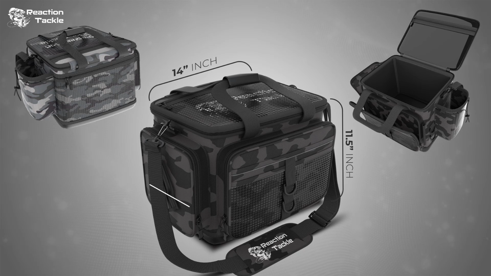 Reaction Tackle Camo Tackle Bag- Salt Water Resistant Fishing Bag ...