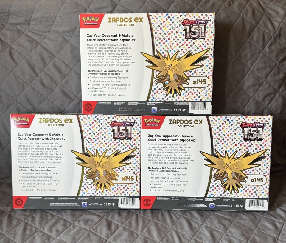 Pokemon TCG Scarlet & Violet 151 Zapdos EX Collection Box Lot of 3 ...