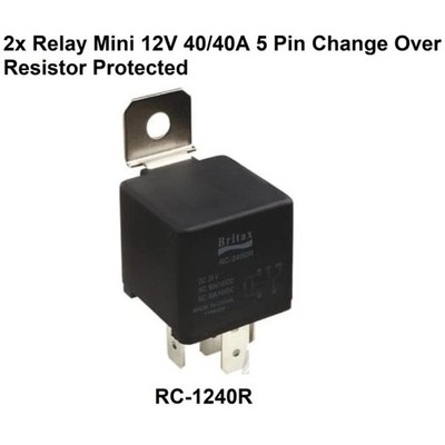 2x Relay Mini 12V 40/40A 5 Pin Change Over Resistor Protected (RC-1240R ...