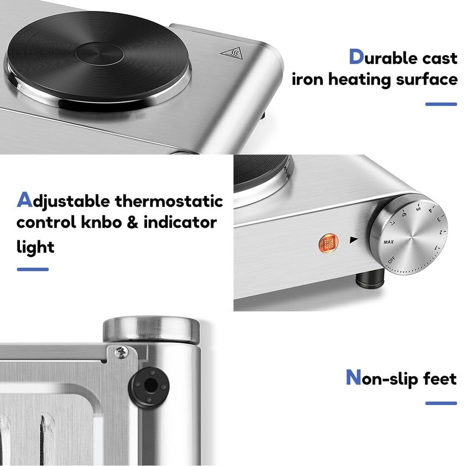 Hot Plates for Cooking, Double Burner CUSIMAX 1800w Double Hot Plate ...
