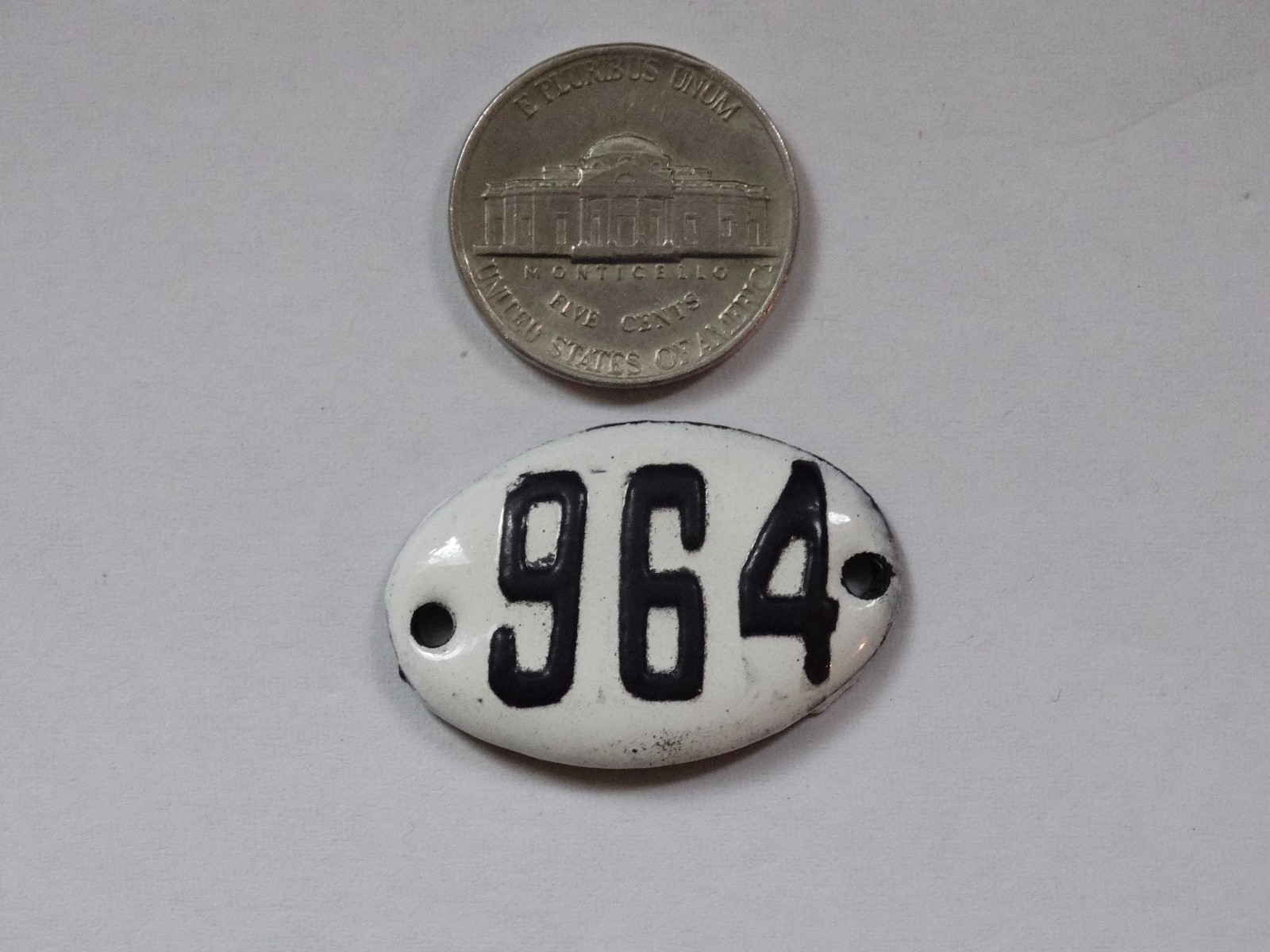 VINTAGE ENAMEL PORCELAIN TIN SIGN PLATE NUMBER 964 super small size ...