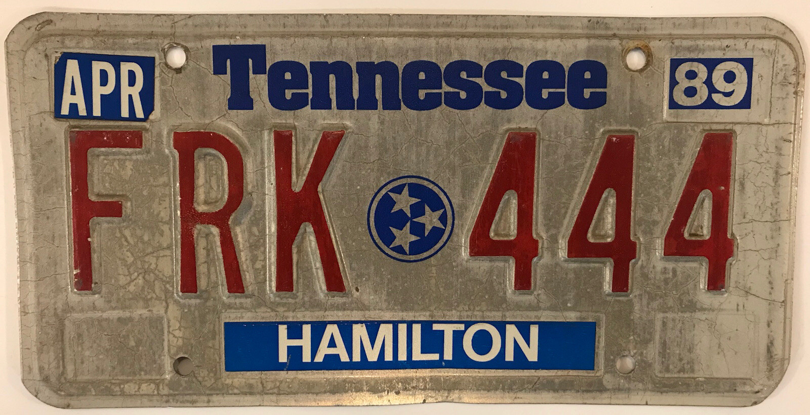 TRIPLE DIGIT 4 license plate 444 repeating number FRK Frank Freak 1989 ...