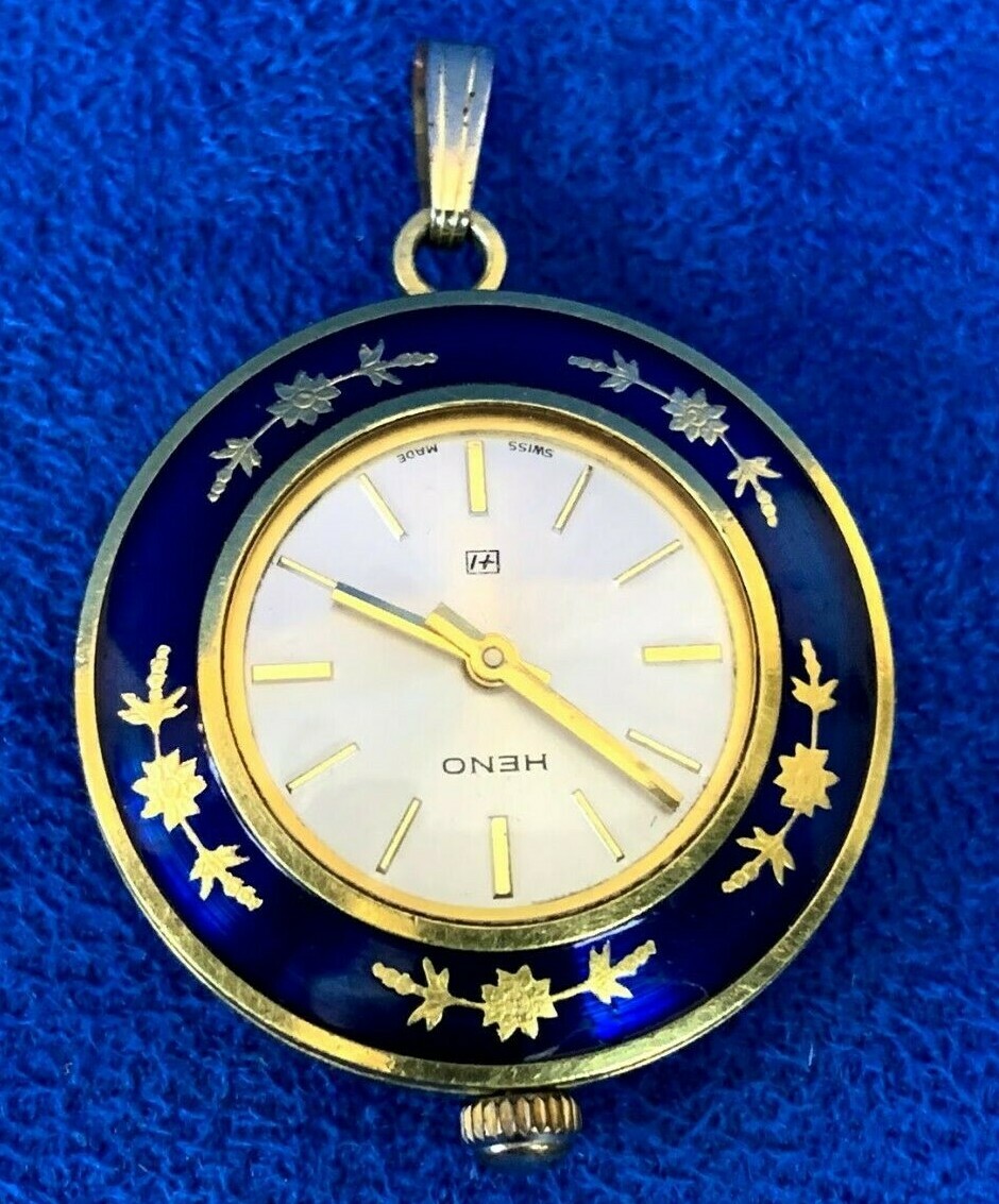 Vintage Heno Swiss made Cobalt Enamel On Gild Pendant Watch | eBay UK
