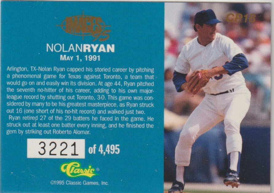 NOLAN RYAN: 1995 CLASSIC IMAGES 4 SPORT INSERT CARD # CP18 | eBay