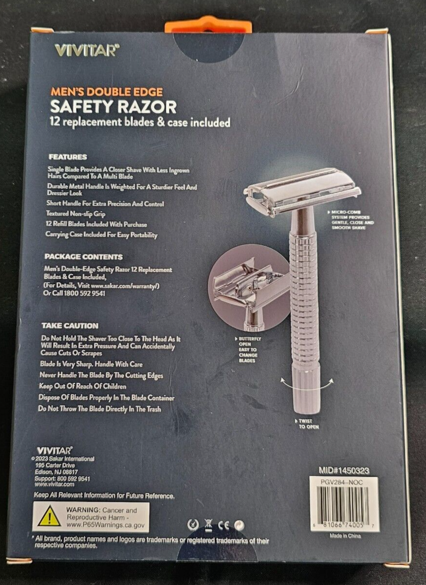 Vivitar Men's Double Edge Safety Razor With 12 Replacement Blades and ...