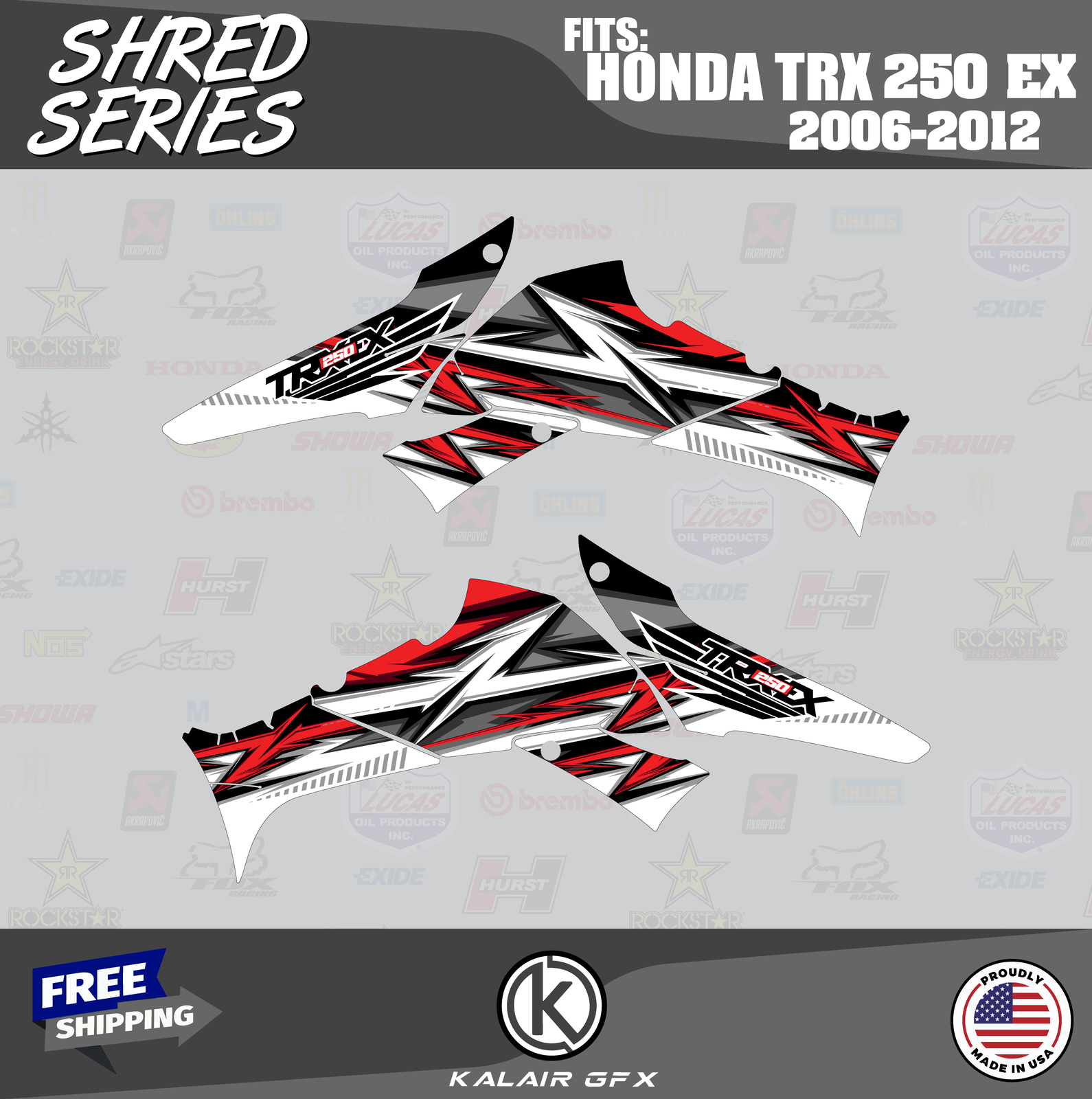 Graphics Kit for HONDA TRX 250EX (2006-2012) 16MIL SHRED-Red | eBay