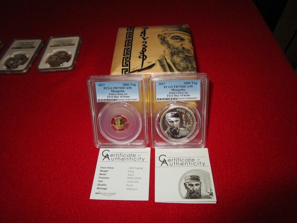 2017 Mongolia Fidel Castro .999 Gold & Silver 2 Coin Proof Set PCGS ...