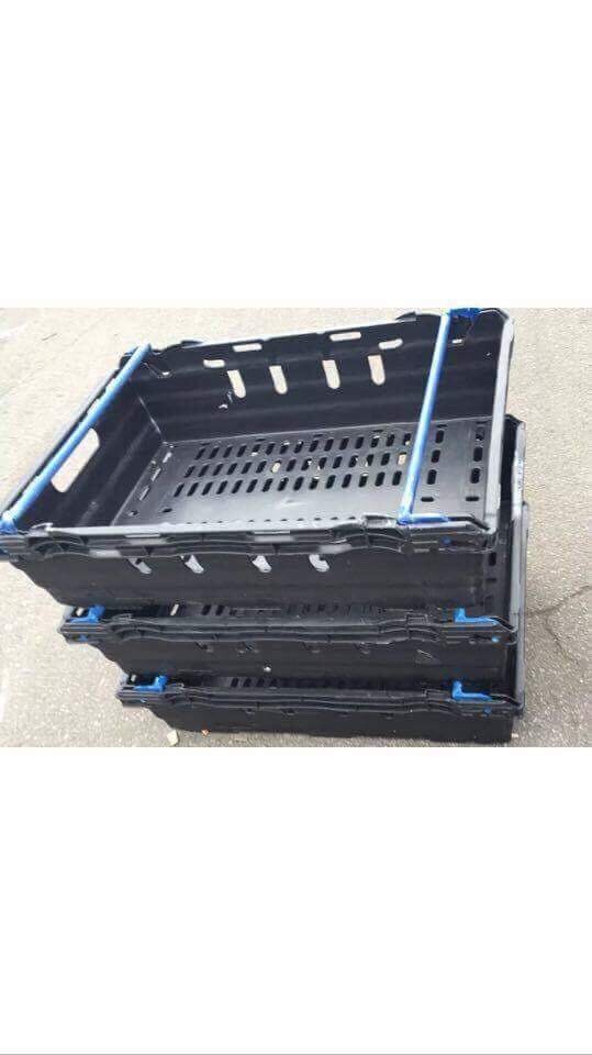 50 x BLACK Bail Arm Crates • Plastic Boxes • Stacking Trays • 600 x 400 ...