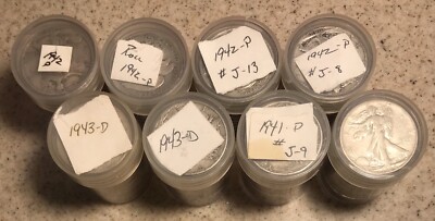 $80 Face Value 90% Silver Walking Liberty Half Dollars Tube Rolls Full ...