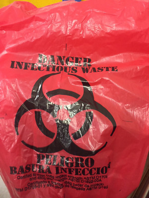 25x RED 1.2 mil Trash can bags DANGER Infectious Waste 12-16 gal Liners ...