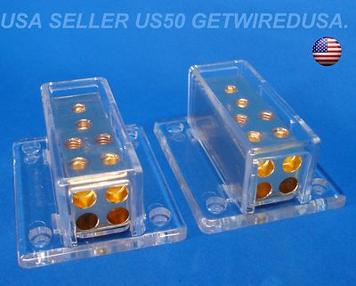 PAIR OF, 1 IN 4 OUT POWER GROUND DISTRIBUTION BLOCKS 4 GAUGE 8 AWG CAR ...