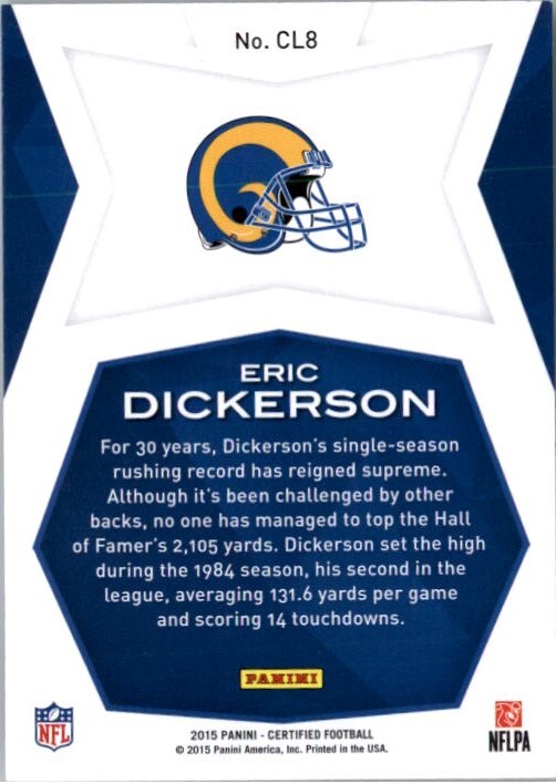 2015 Certified Legends Los Angeles Rams Football Card #8 Eric Dickerson ...