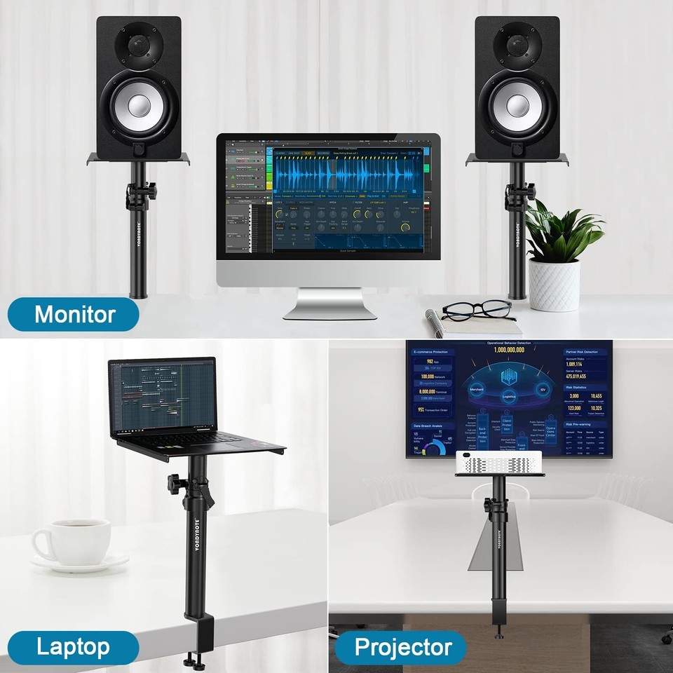 Set of 2 Studio Monitor Stands Desk Clamp Desktop Speaker Stands with ...