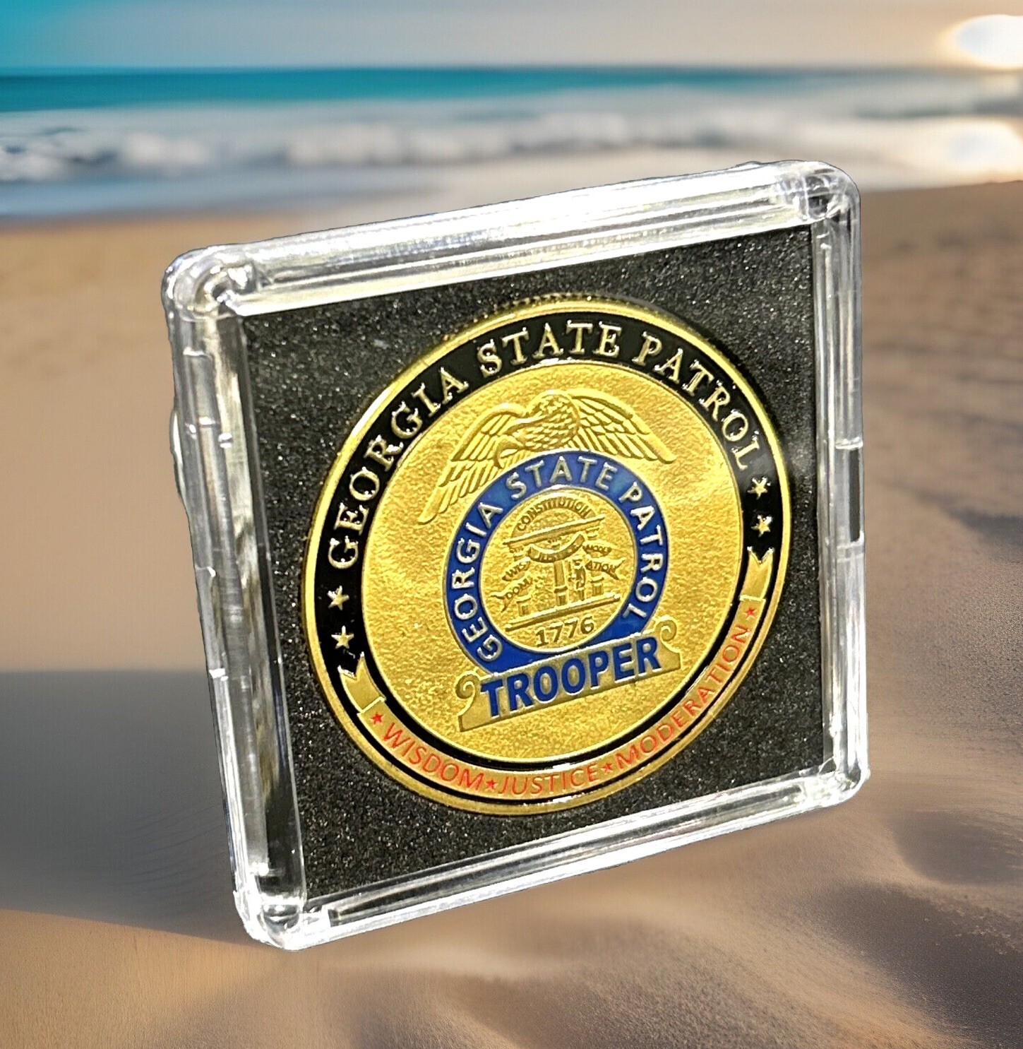 GEORGIA STATE POLICE Challenge Coin St Michael Protector 40mm with Case ...