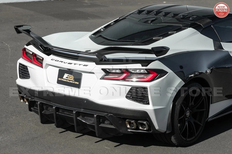 Z06 Style High Wing W/ Bracket Spoiler CARBON FLASH Fits 20-Up Corvette ...