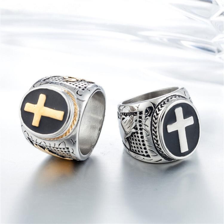 Men Prayer Hand Christian Holy Cross Ring Band Enamel Gifts Stainless ...